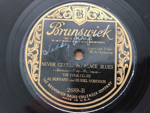 BRUNSWICK Record 78 rpm 2689 Never Getting No Place Blues SIGNED Teddy ...