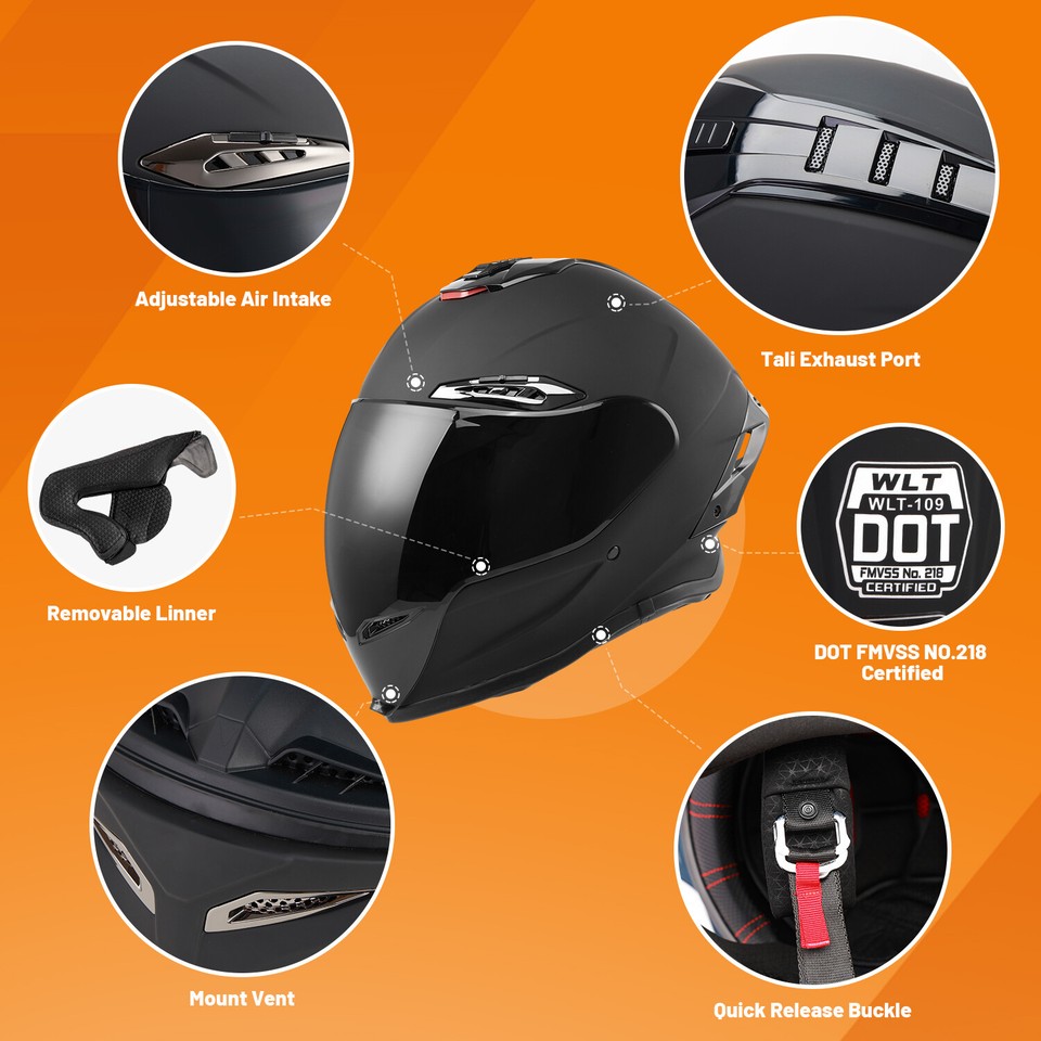 New LED Light Helmet Flip Up Full Face Dual Visor Racing DOT Motorcycle ...