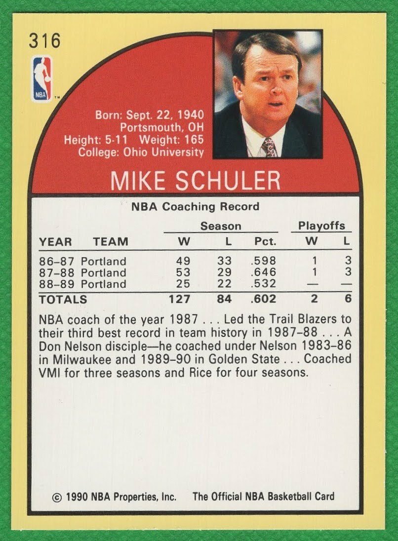 1990-91 NBA Hoops - #316 Mike Schuler for sale online | eBay