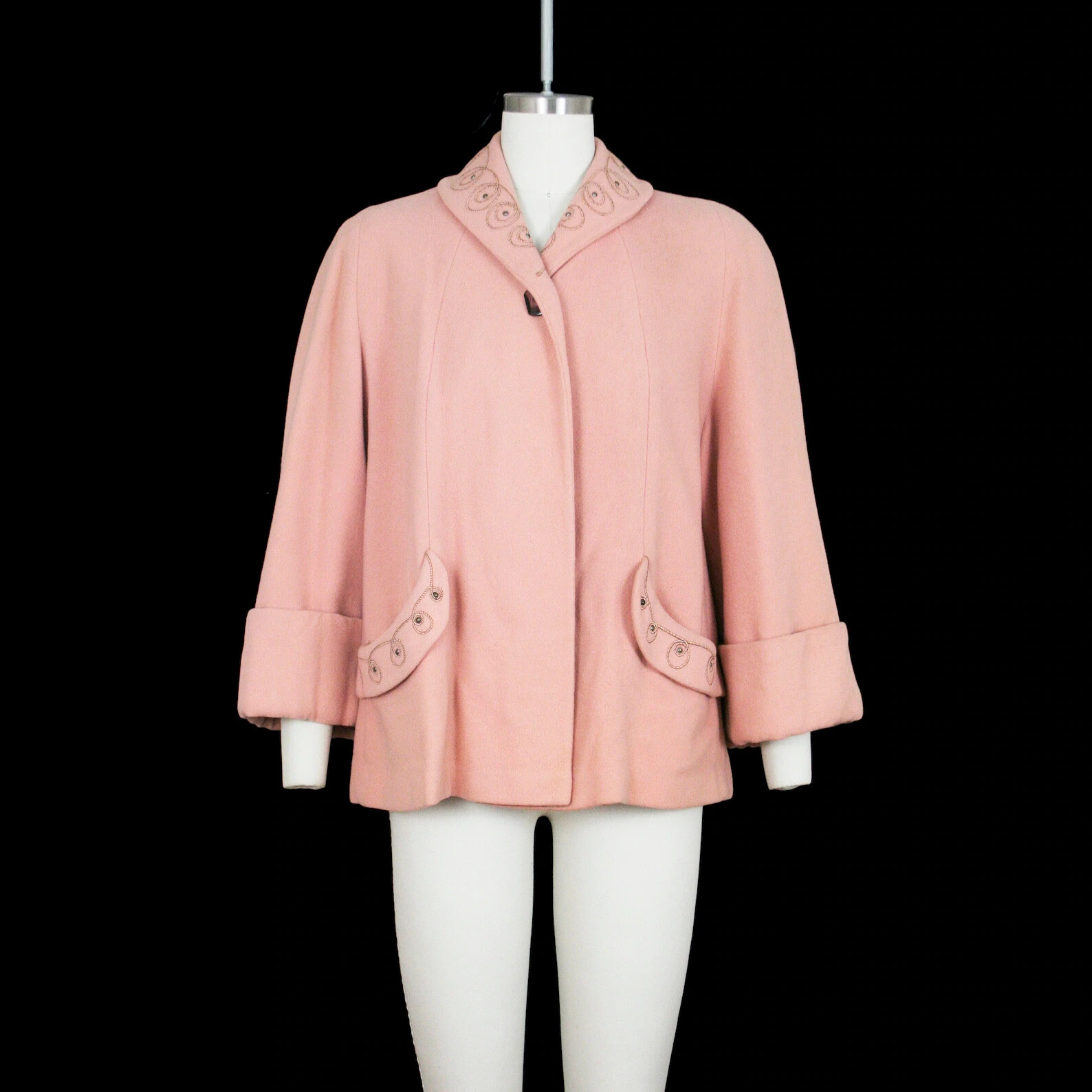 Vintage 1940s 1950s Pink Swing Coat Soutache Peacoat … - Gem