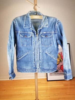 VINTAGE LATE 50' WRANGLER DISTRESSED PLEATED CONMATIC ZIPPER DENIM ...