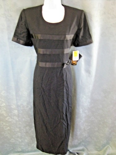 VTG 90's Virgo II Dress Size 8 Long LBD Ribbon Trim Faux Wrap Skirt ...