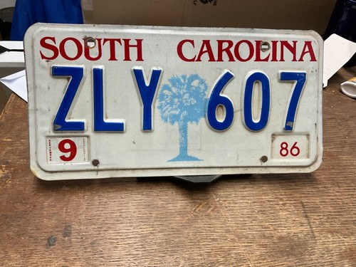 License Plate Tag Vintage South Carolina SC Palmetto Tree ZLY 607 1986 ...