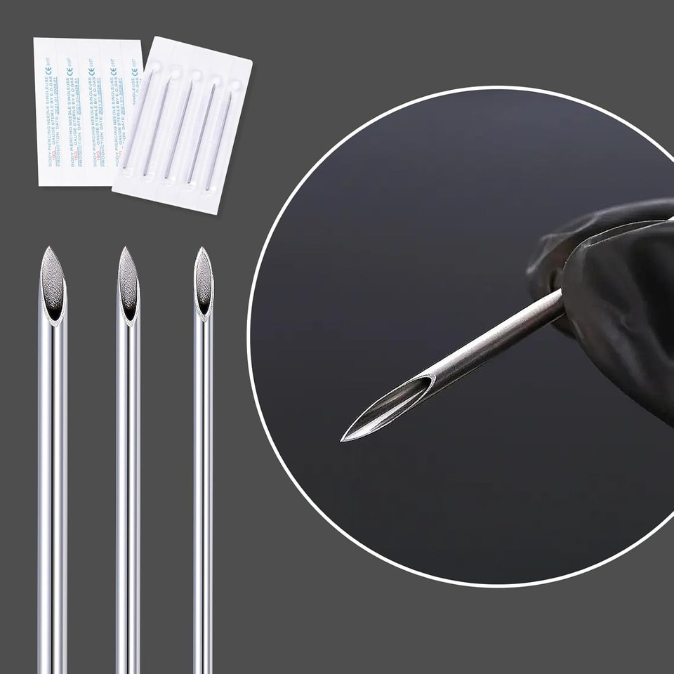 14PCS Body Piercing Needles - 316L Stainless Steel & Sterile Precision ...
