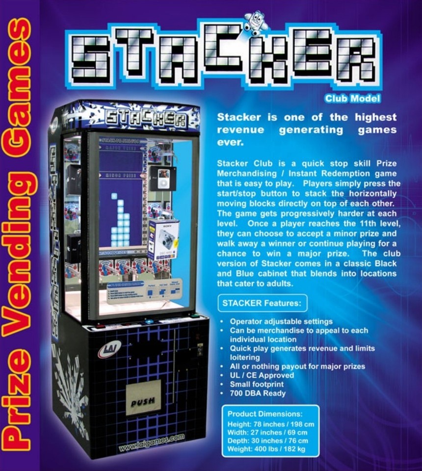 STACKER by LAI Games Club Prize Redemption Arcade Vending Machine Works ...