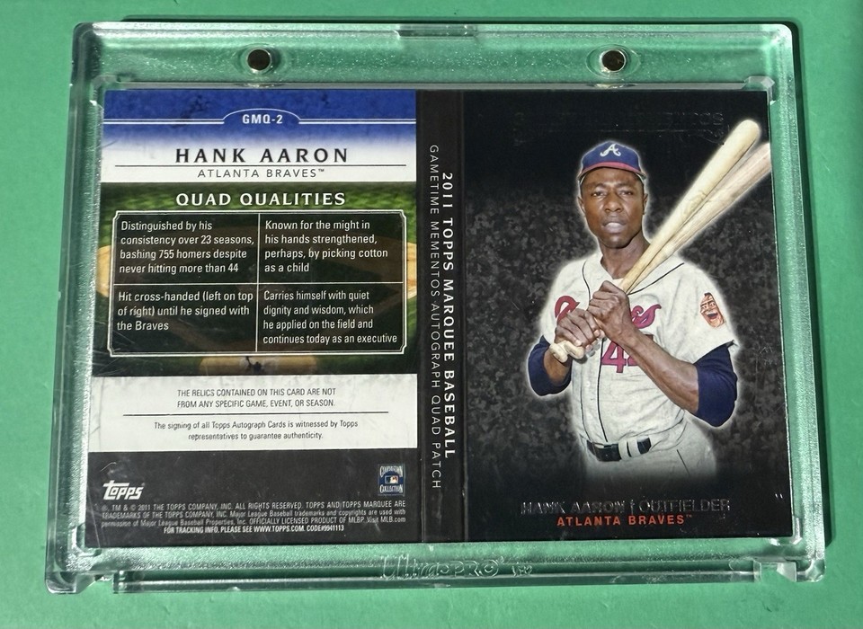 HANK AARON 2011 TOPPS MARQUEE 3 COLOR QUAD PATCH AUTO /10 BRAVES ...