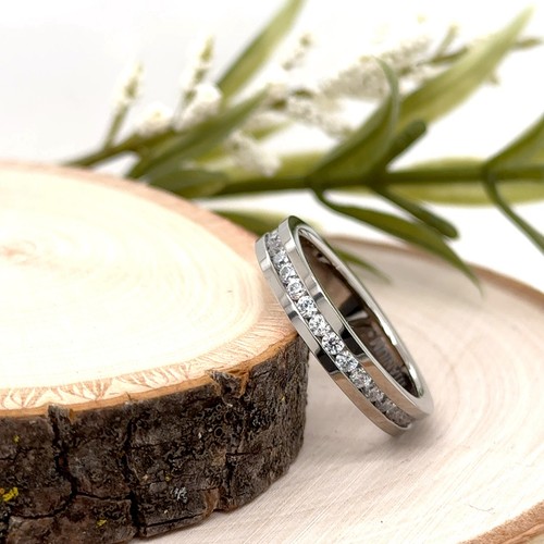 4mm Polished Silver Titanium Ring Channel Set CZ Inlay Christmas Gifts ...