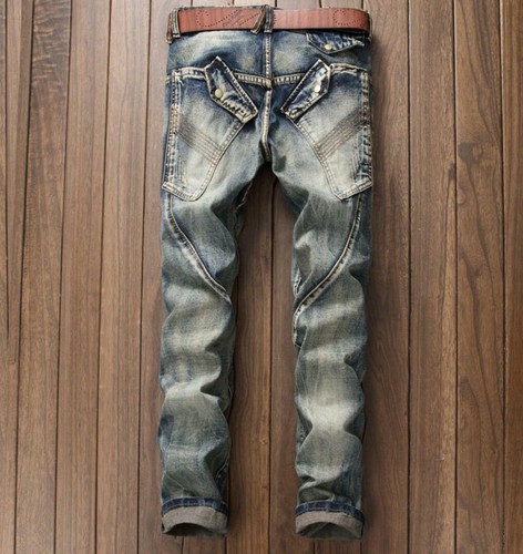 Retro Men's Blue Denim Pockets Leg Casual Punk Boys Jeans Straight ...