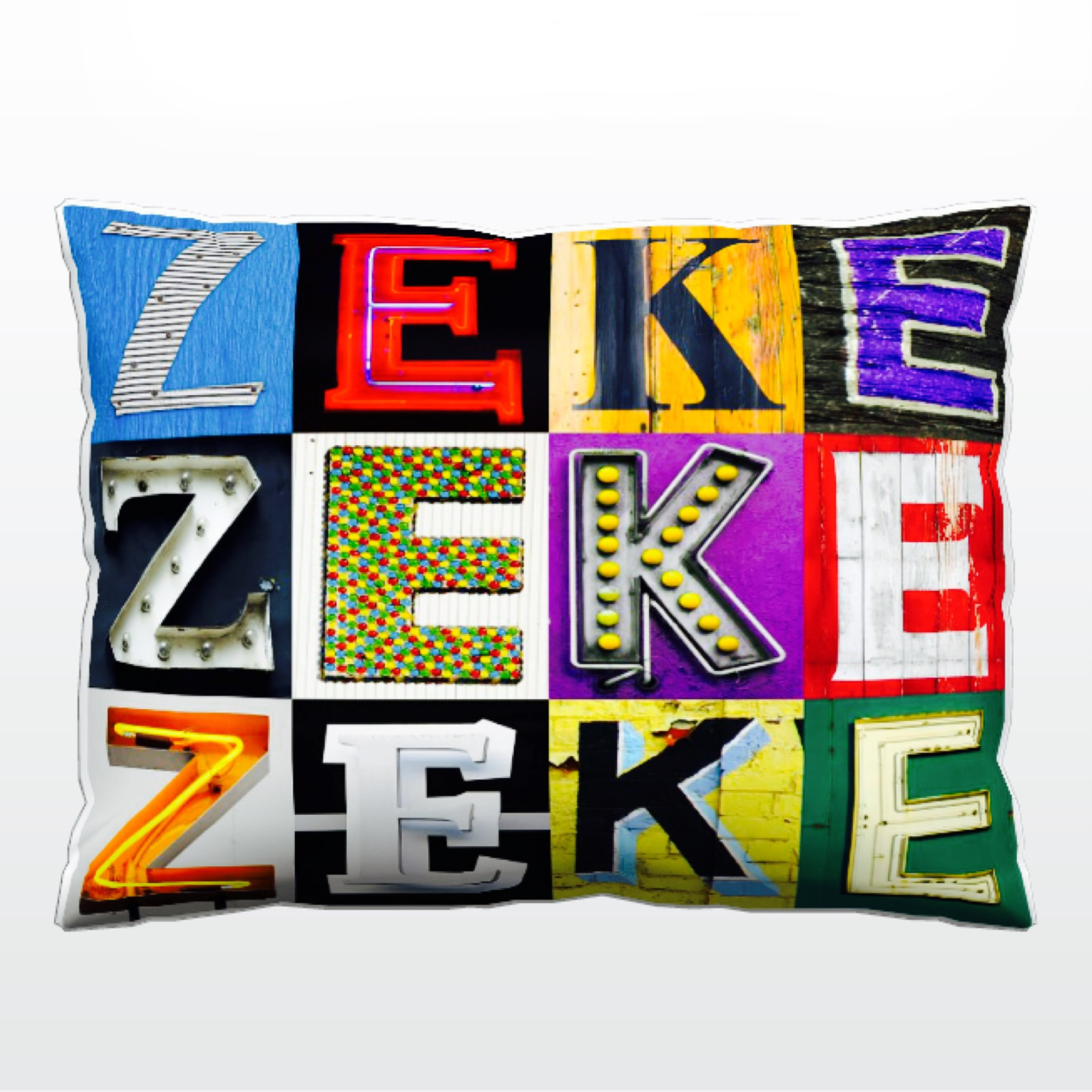 Personalized Pillow featuring the name ZEKE in photos of actual sign ...