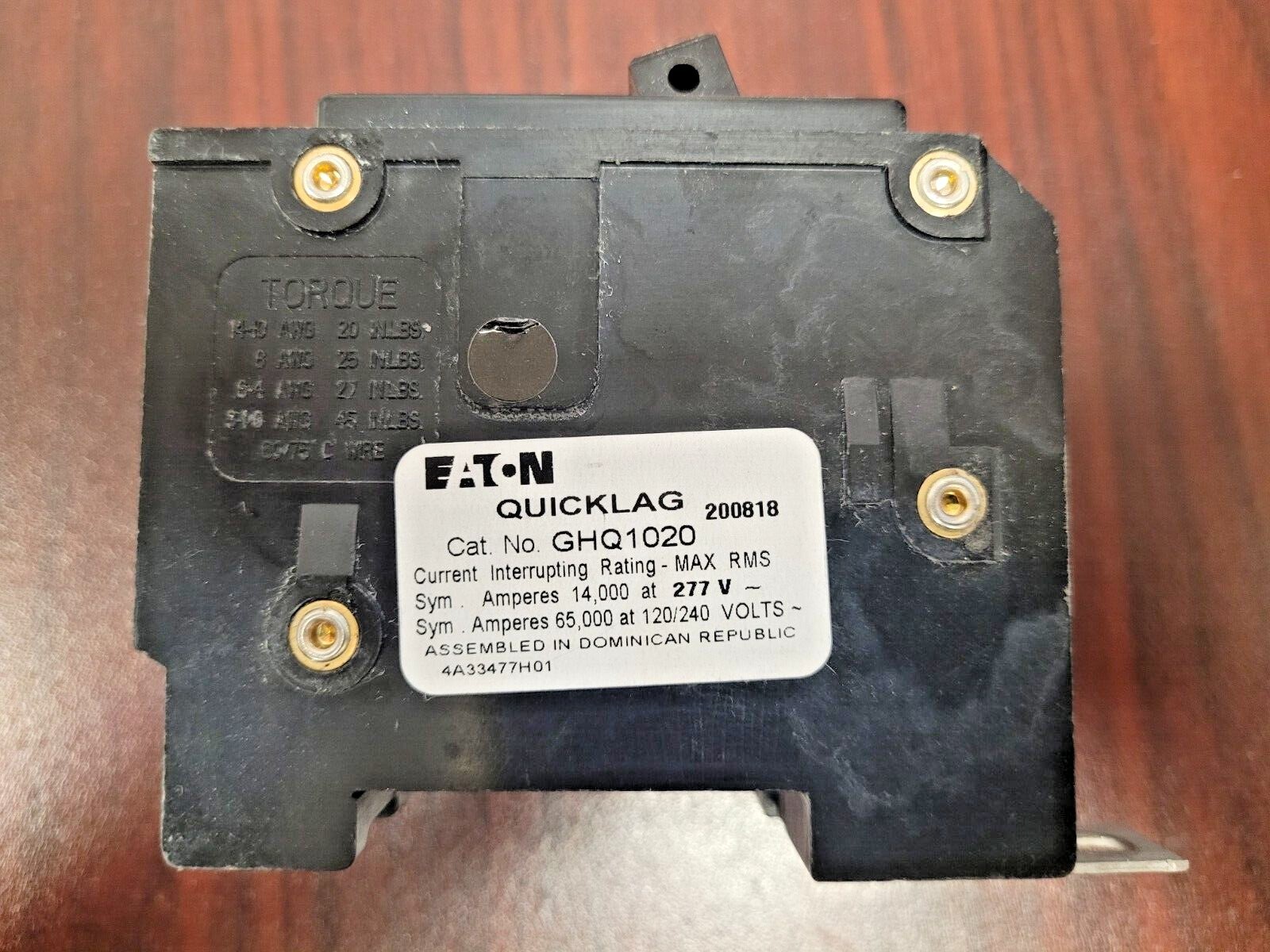 EATON CUTLER HAMMER QUICKLAG GHQ1020 CIRCUIT BREAKER 1 POLE 20A 277 ...