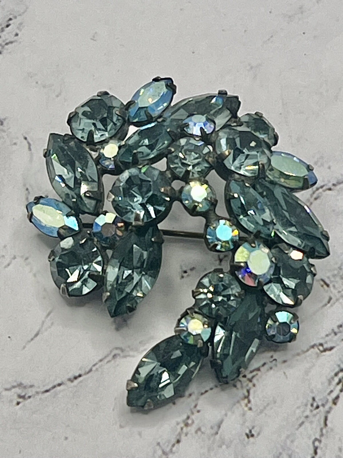 REGENCY Signed Vintage Pin Brooch Blue Rhinestones Sw… - Gem