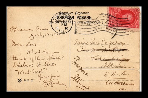 Dr Jim Stamps Argentina Franked Postcard Chicago Illinois 1910 Postmark ...