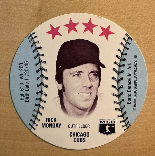 Rick Monday 1976 MSA Dairy Isle Baseball Disc Card, MINT | eBay