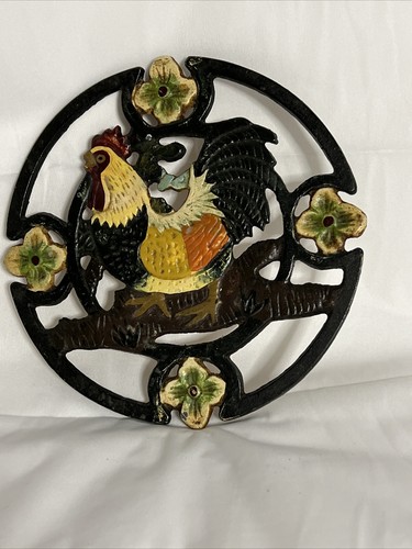 Rooster Trivet - Hand-Painted Vintage, & Cast Iron -- 7" Round | eBay