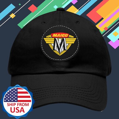 Maico Motorcycles Logo Black Dad Hat with Leather Patch - Adjustable ...
