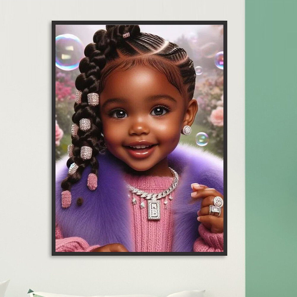 5D DIY Full Round Drill Diamond Painting Black Girl Home Decor Art ...