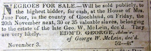 1835 Richmond VIRGINIA newspaper NEGR0 SLAVES FOR SALE + RUNAWAY SLAVE ...