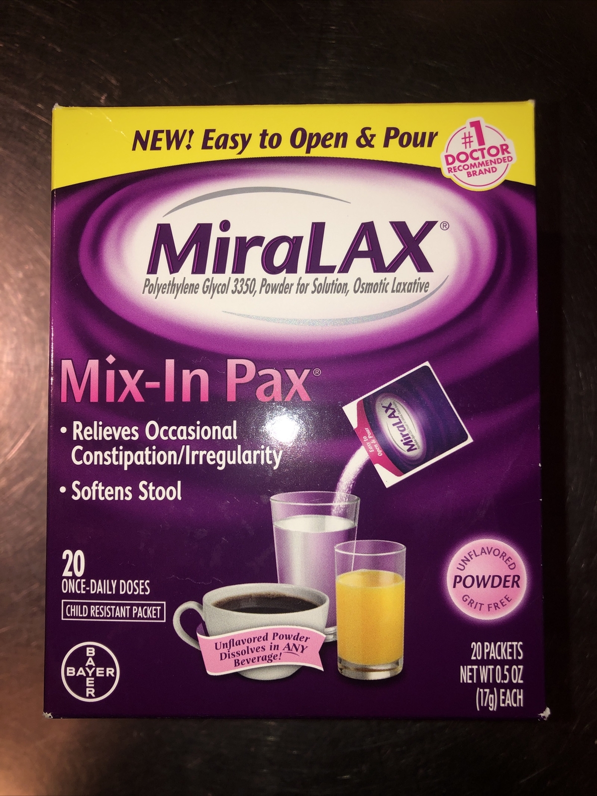 MiraLAX Powder Mix-in Pax Single Dose Packets 20 Count 12/2025 - Sealed ...