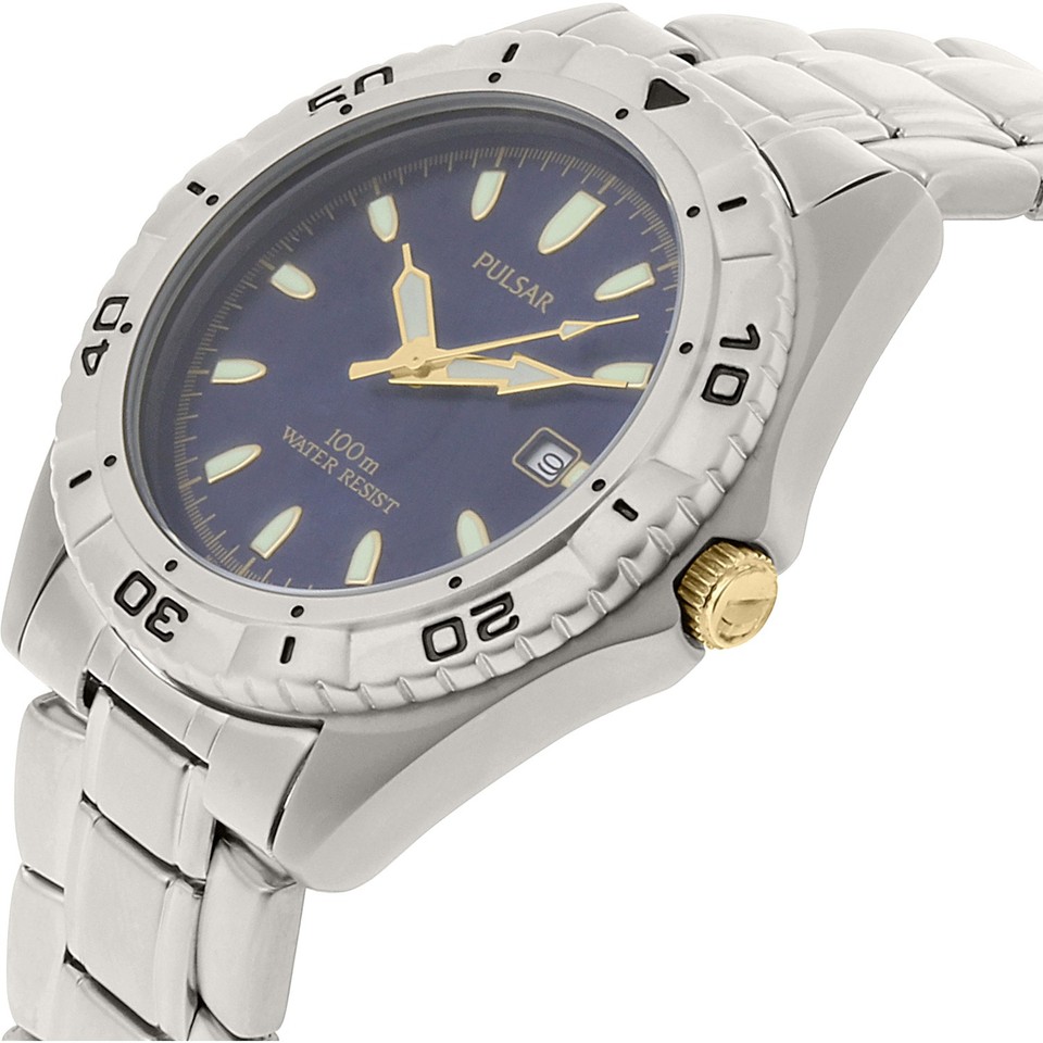 Pulsar Men's PXD681X Silver Stainless Steel Blue Dial 100m Quartz Watch ...
