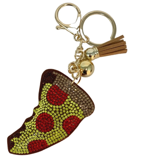 Bling Crystal Pepperoni Pizza Tassel Keychain Keyring Bag Purse Charm ...