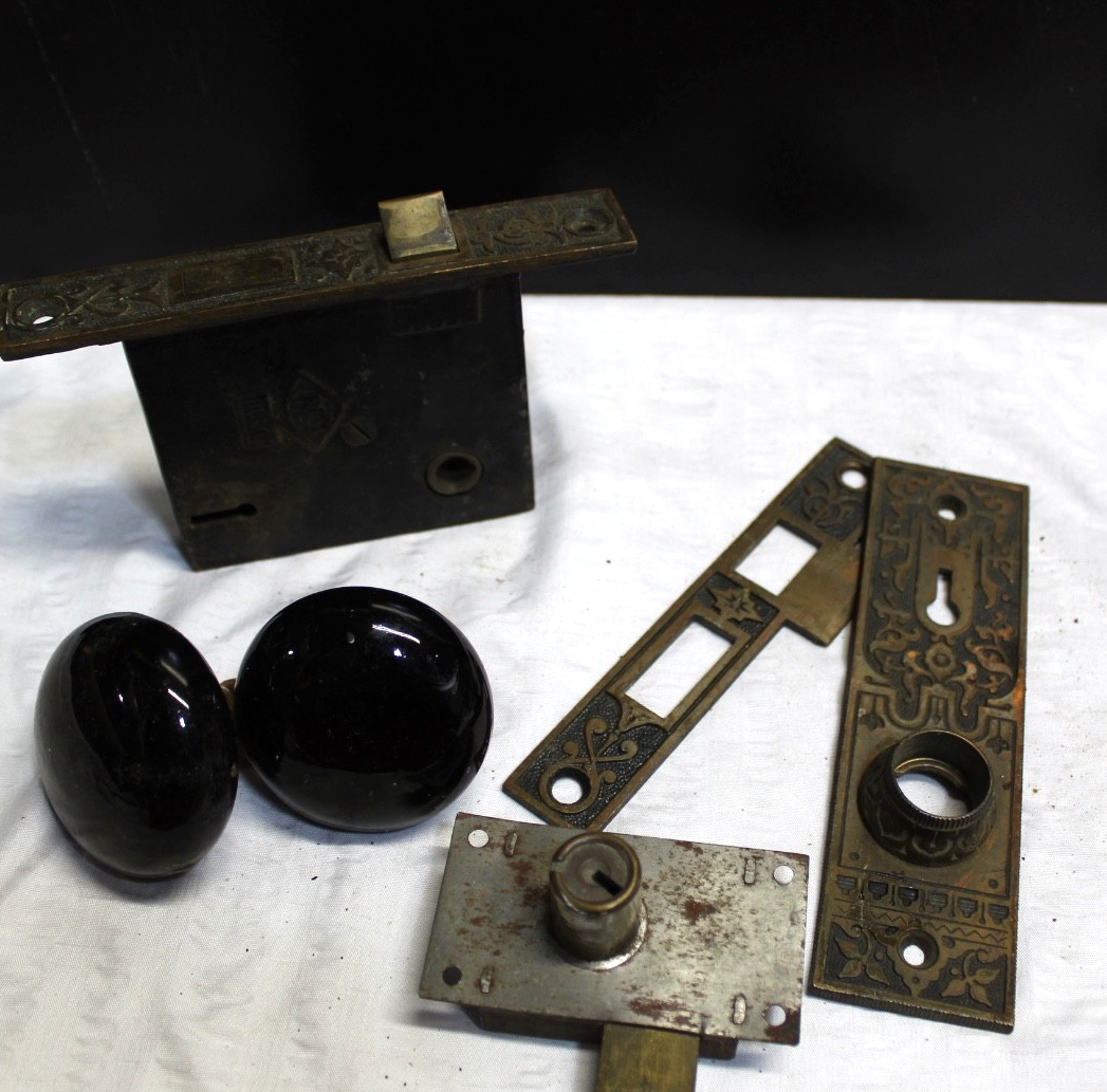 Vintage Mortise Lock Set With Door Knobs and Back Plates | eBay