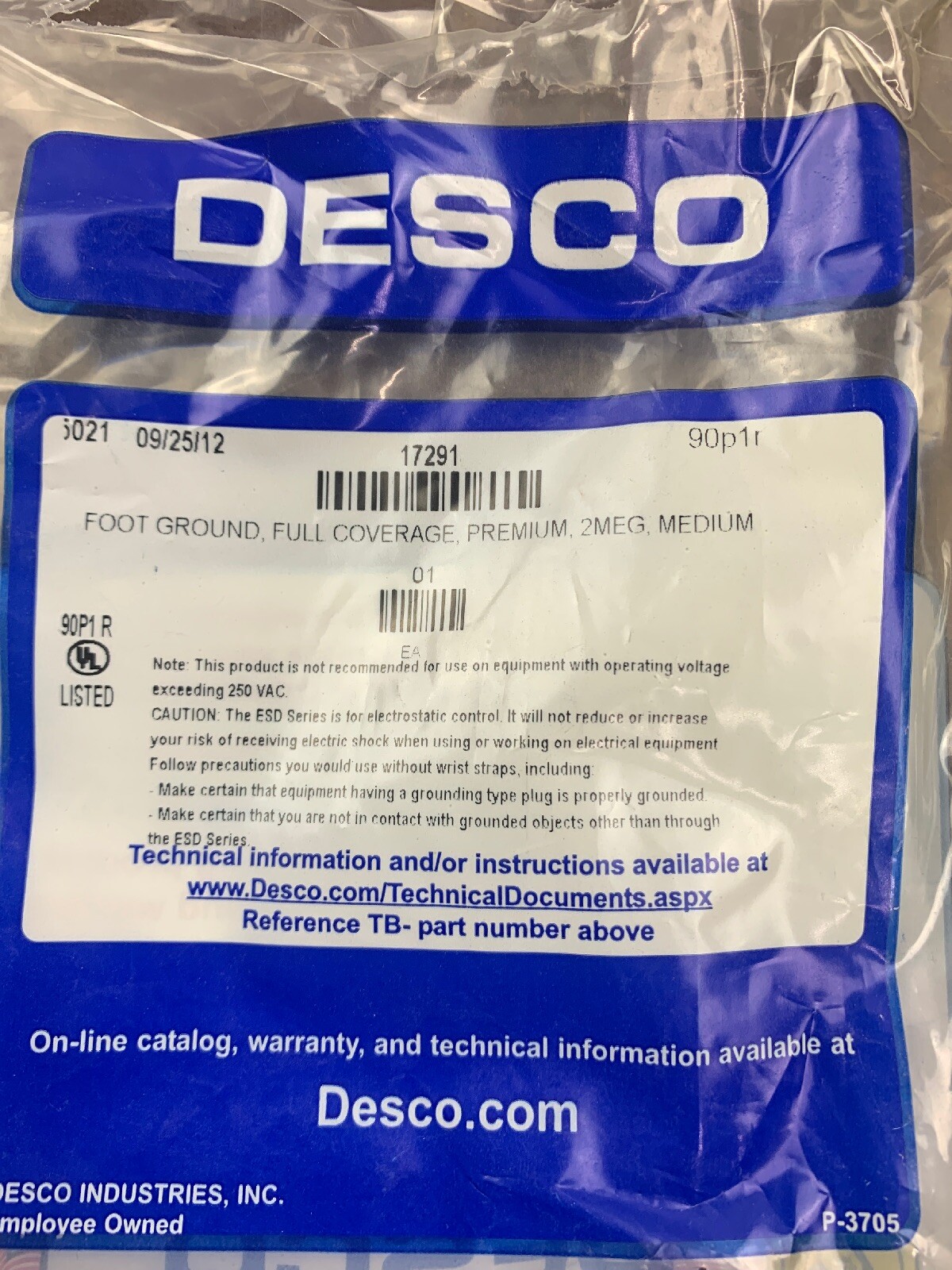 DESCO 17291 Premium Full Coverage Foot Grounder, 2 Meg Resistor Medium ...