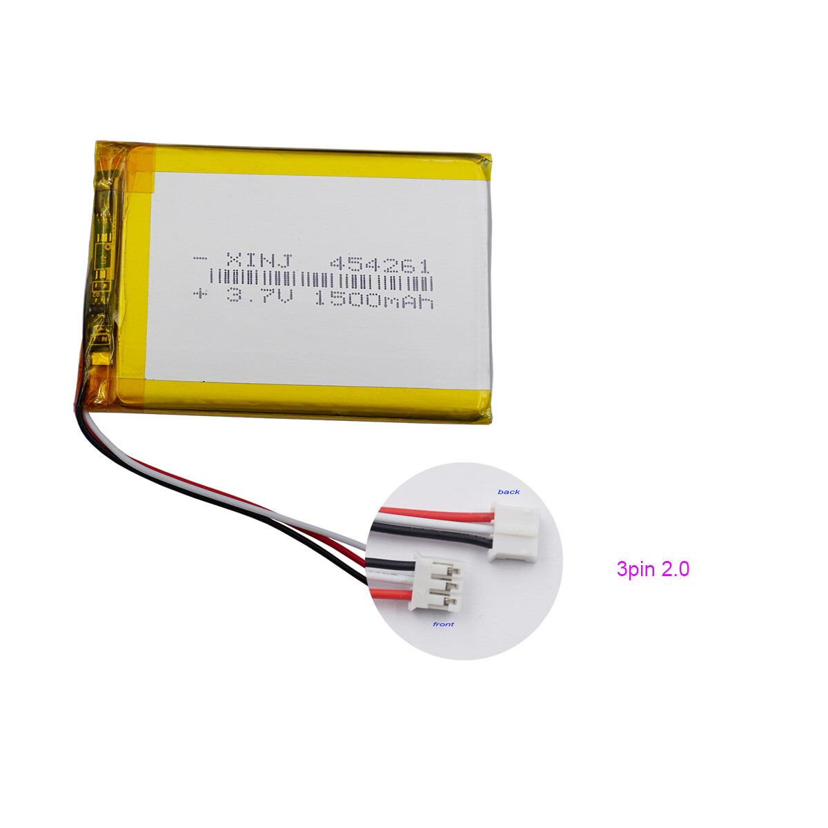 3.7V 1500mAh 5.55Wh Rechargeable Replacement Li Battery 454261 JST 3Pin ...
