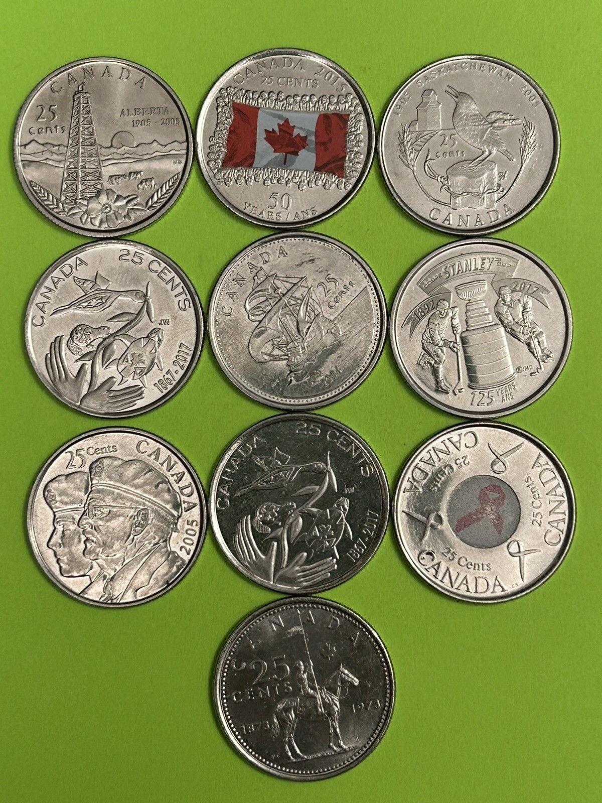 Canadian Commemorative Quarters. Lot Of 10. 1 Colourized And 1 Mountie ...