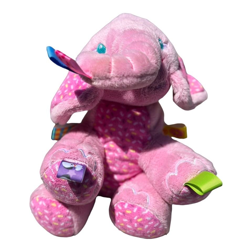 Taggies Pink Elephant Plush Rattle Stuffed Animal Toy Lovey Soft Clean ...
