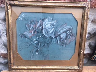 Very Nice Drawing Charcoal Xixth Still Life Flower Pink Hippolyte Lety ...