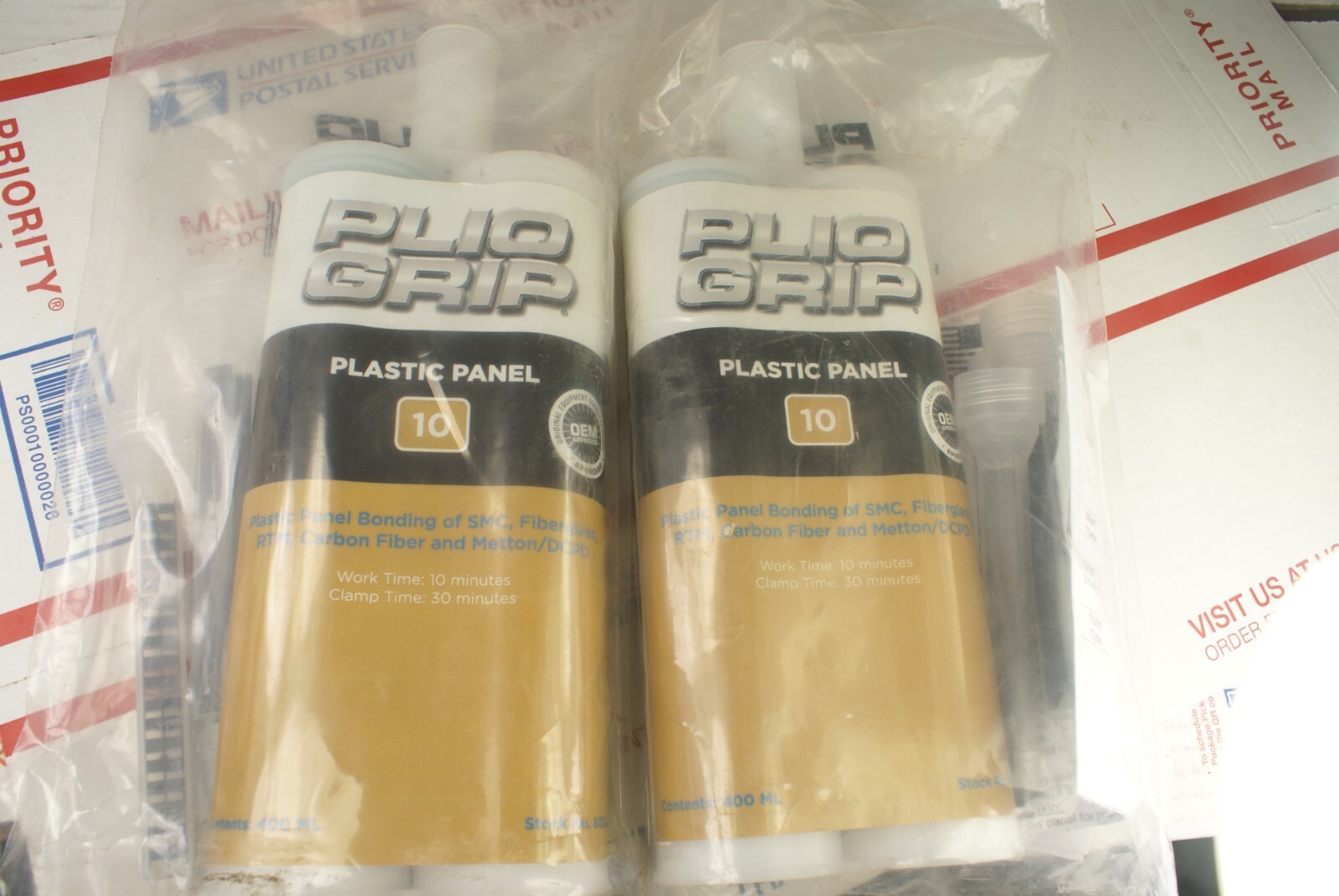 NEW LOT OF 2 PLIO GRIP PLASTIC PANEL BONDING 10 #8034 10 MINUTE REPAIRS ...