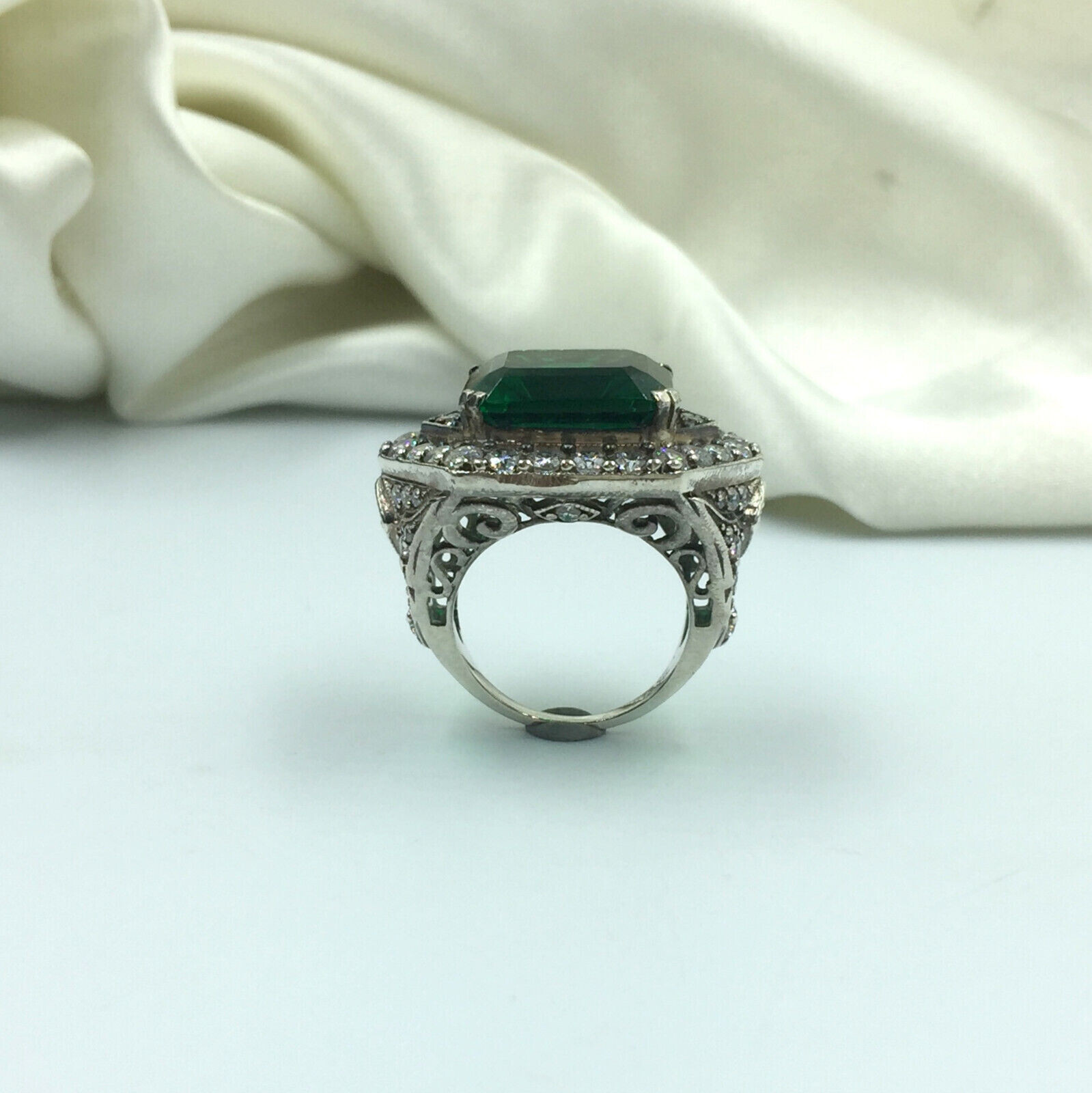 Forest Green Square Emerald With White CZ Antique Egyptian Fine Ring ...