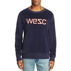 WeSC Miles Mens Navy Crewneck Logo Velour Streetwear Skate Sweatshirt ...