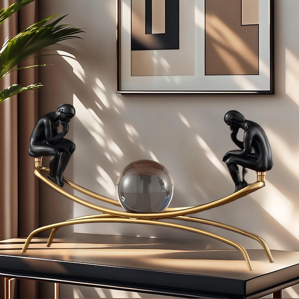 Thinker Statue & Sculpture, Modern Home Decor Statue, Gold Abstract ...