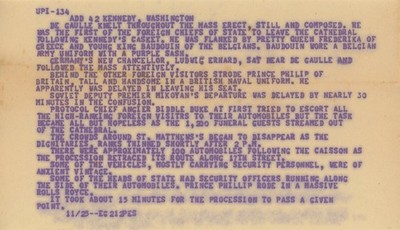 John F. Kennedy – Foreign Dignitary Observations – UPI Funeral Teletype 11/25/63 | eBay