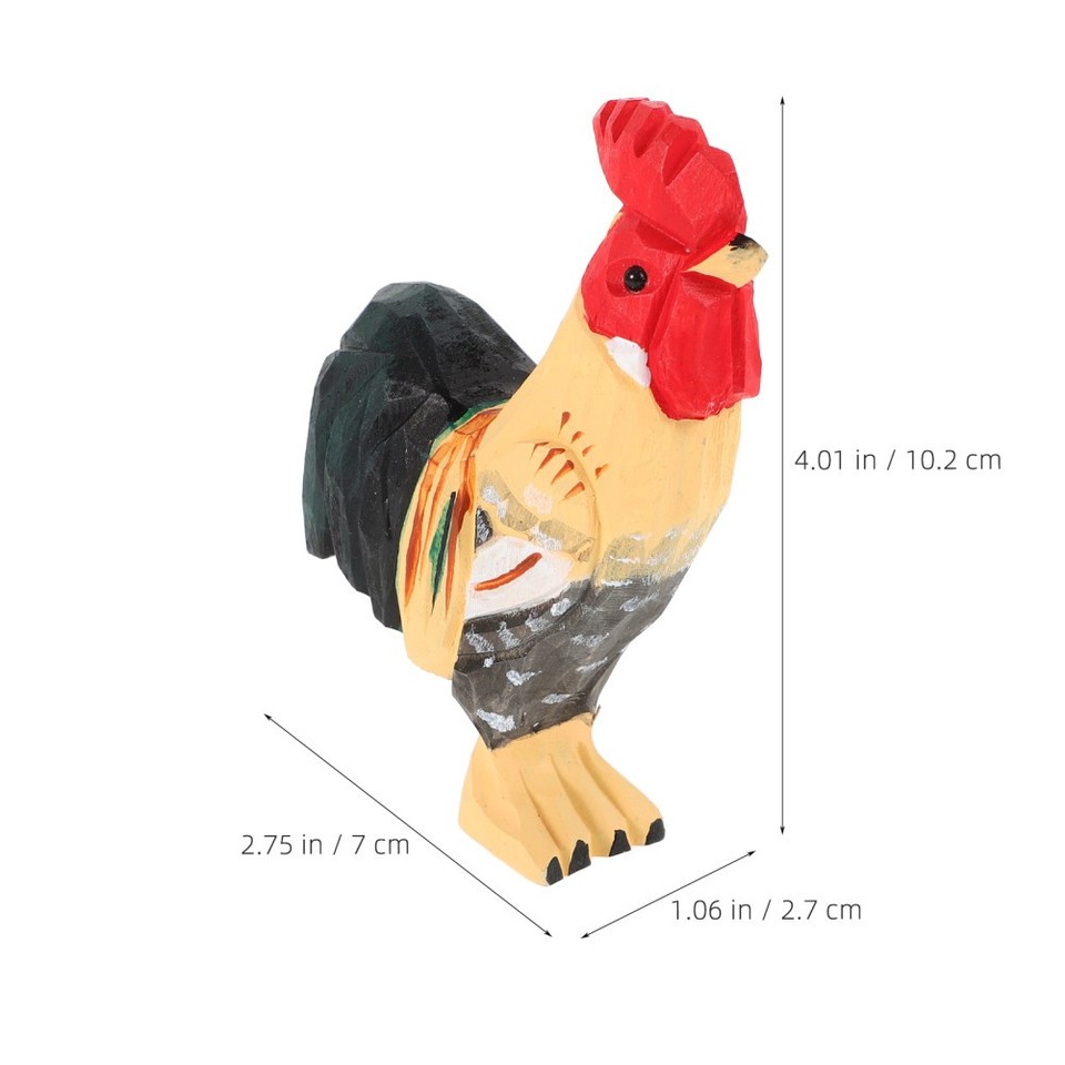Desktop Craft Chicken Statue Figurine Rooster Carved Wood Ornaments ...