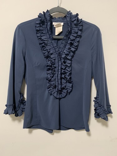 Naracamicie Women 2 Pirate Cottagecore Italy Blue Ruffle Blouse Shirt 3/4 Sleeve | eBay