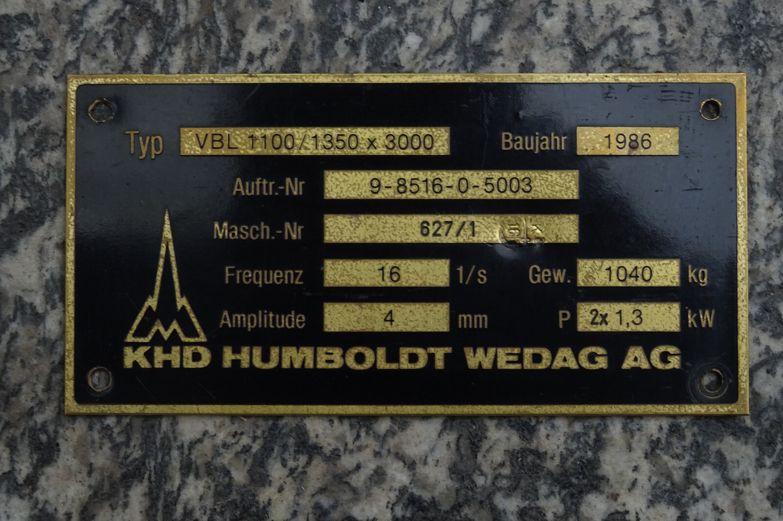 Fabrikschild Typenschild KHD Humboldt Wedag AG VBL 1100/1350 x 3000 ...