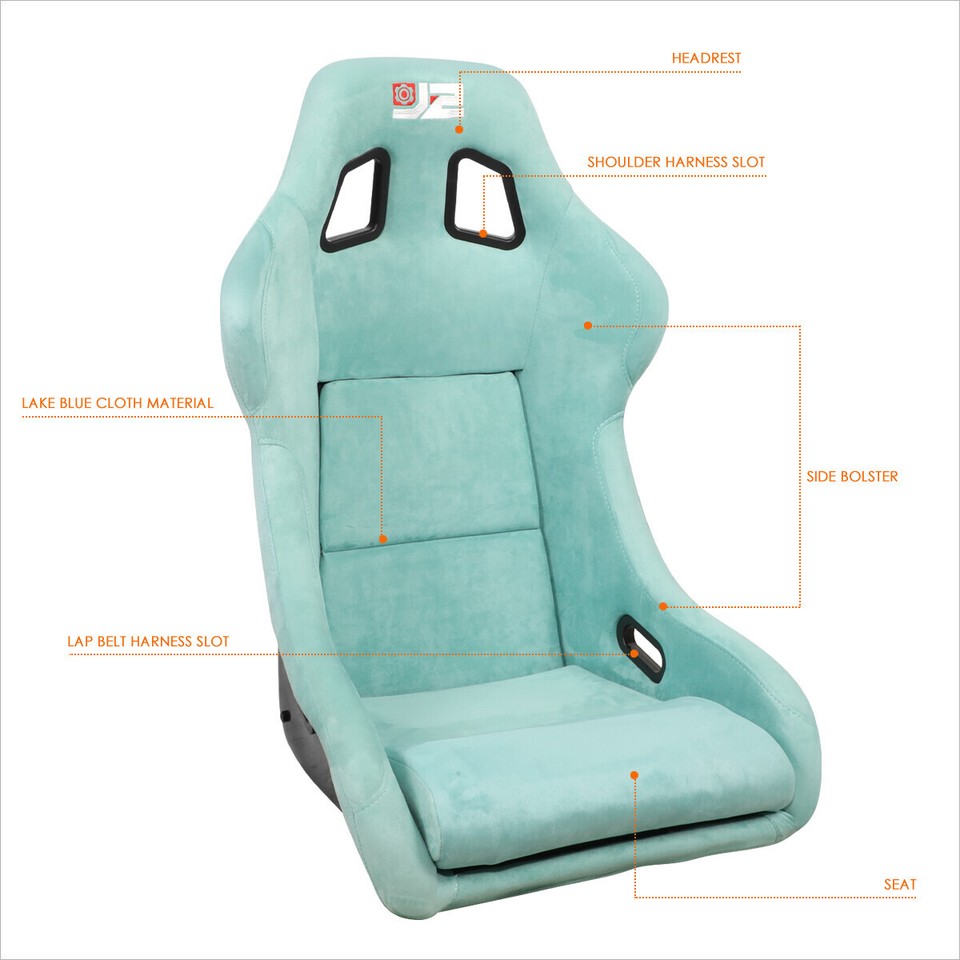 Pair J2 Large Size Fiberglass Blue Fixed Position Racing Bucket Seats w ...