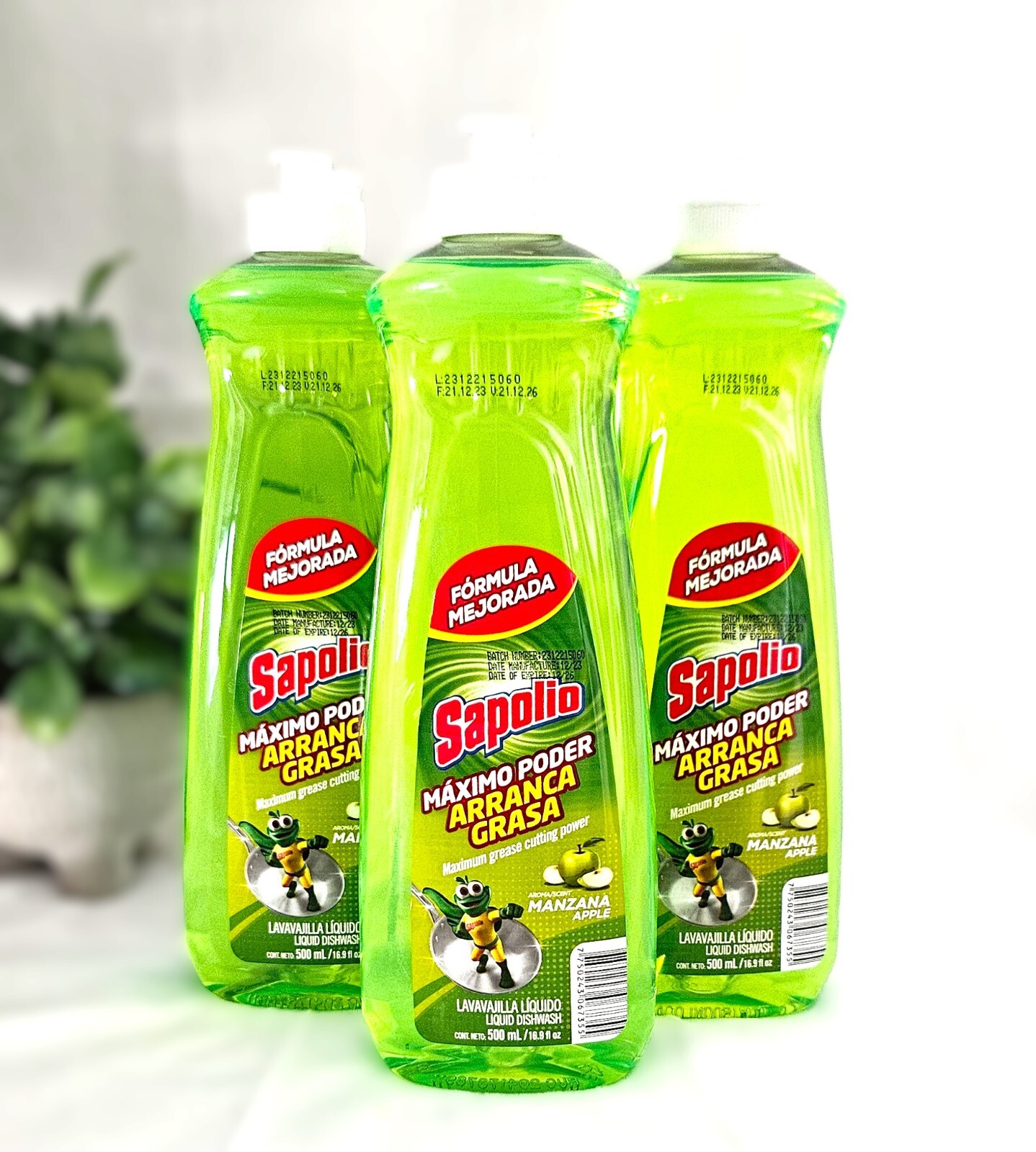 Dish Liquid Soap Sapolio - APPLE scent 500ml - 16.9 Fl oz. 3/PK (1500ml ...