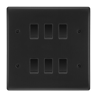 BG Matt Black 6 Gang 2 Way Custom Grid Light Switch with Back Box ...