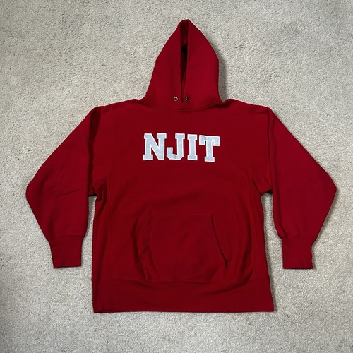 Vintage 90s Champion Reverse Weave Hoodie New Jersey NJIT Red Size XL ...