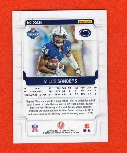 2019 Score Miles Sanders RED ROOKIE Card #346 PSU Philadelphia Eagles 1 ...