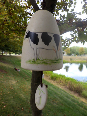 Vintage Ceramic Hand Painted in USA Cow Bell Wind Chime Sandstone ...