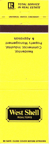 West Shell Realtors Residential Commercial Industrial Vintage Matchbook ...