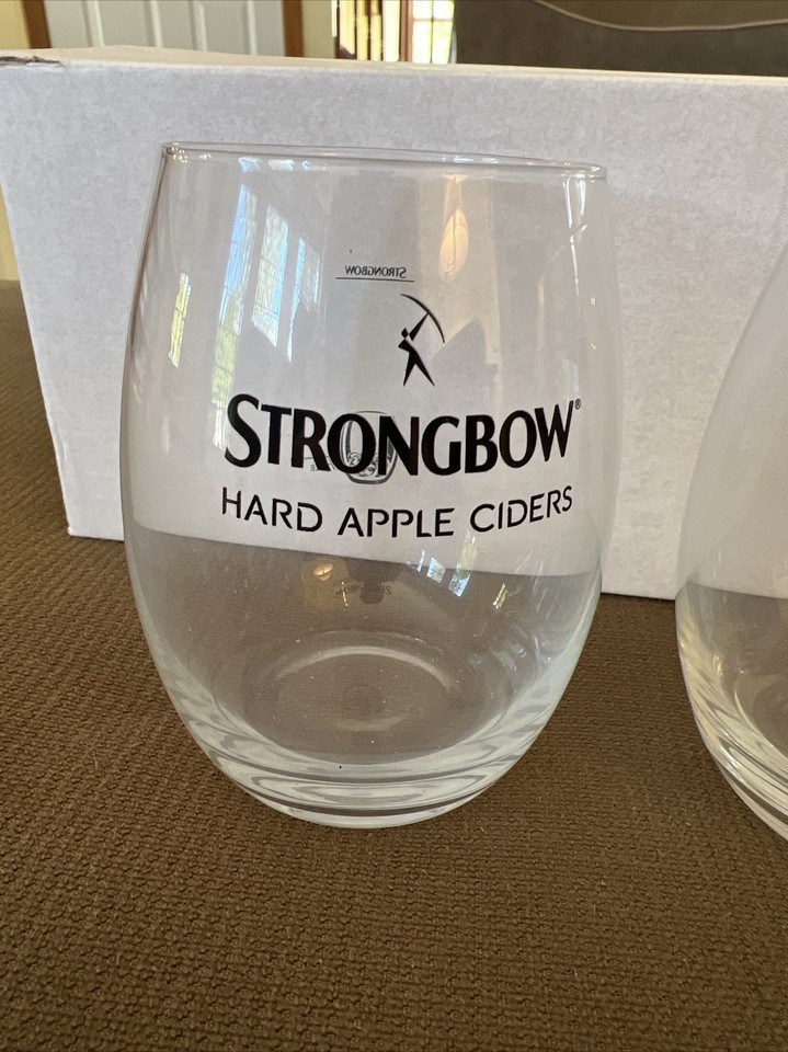 Lot 2 New STRONGBOW Hard Apple Cider Stemless Archer Logo Glass H P ...