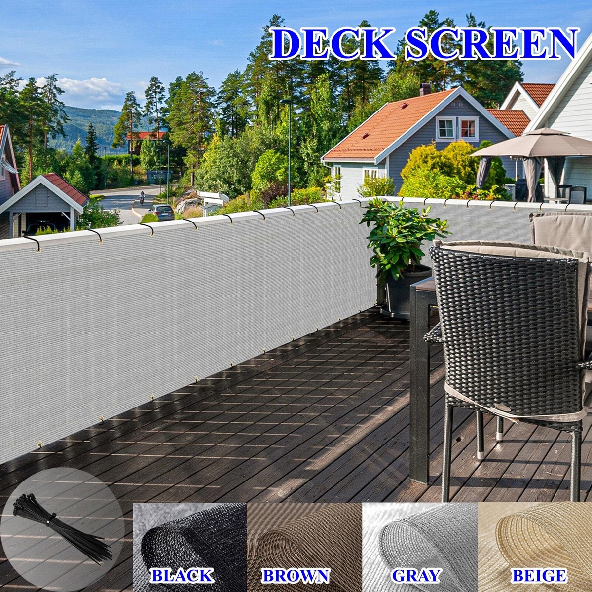 Deck Mesh Privacy Screen COLOURTREE 8 Ft. X 40 Ft. Black Privacy Fence