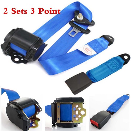 Universal Car Seat Belt Lap Blue 2Set 3 Point Safety Adjustable ...