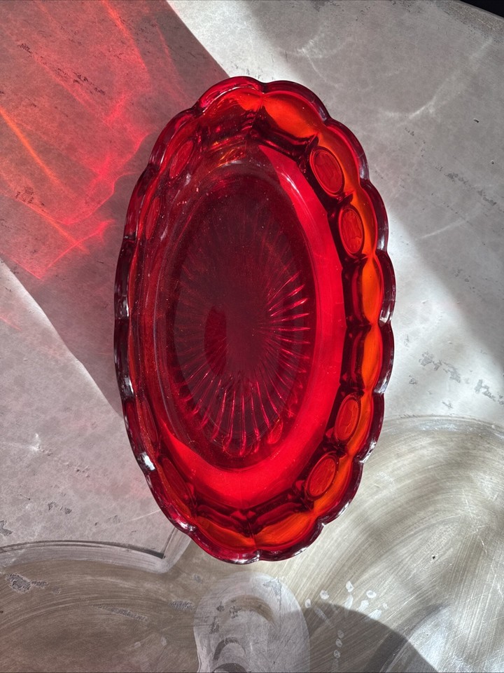 Vintage Fostoria Ruby Red Liberty Coin Glass 1887 Oval Dish | eBay