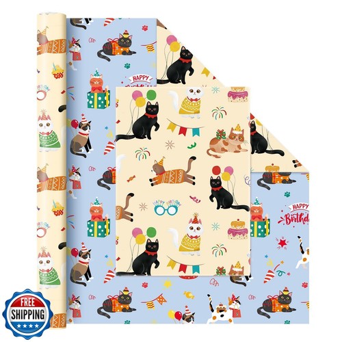 WERNNSAI Cat Gift Wrapping Paper Roll - 1 Roll 17” x 33 ft Cat Wrapping ...